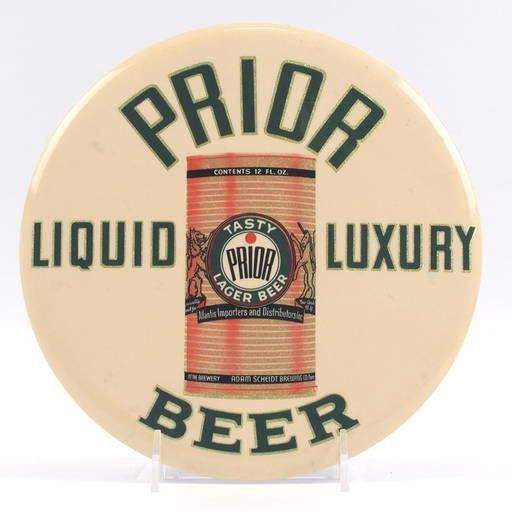 Prior Beer 1940s Button Sign