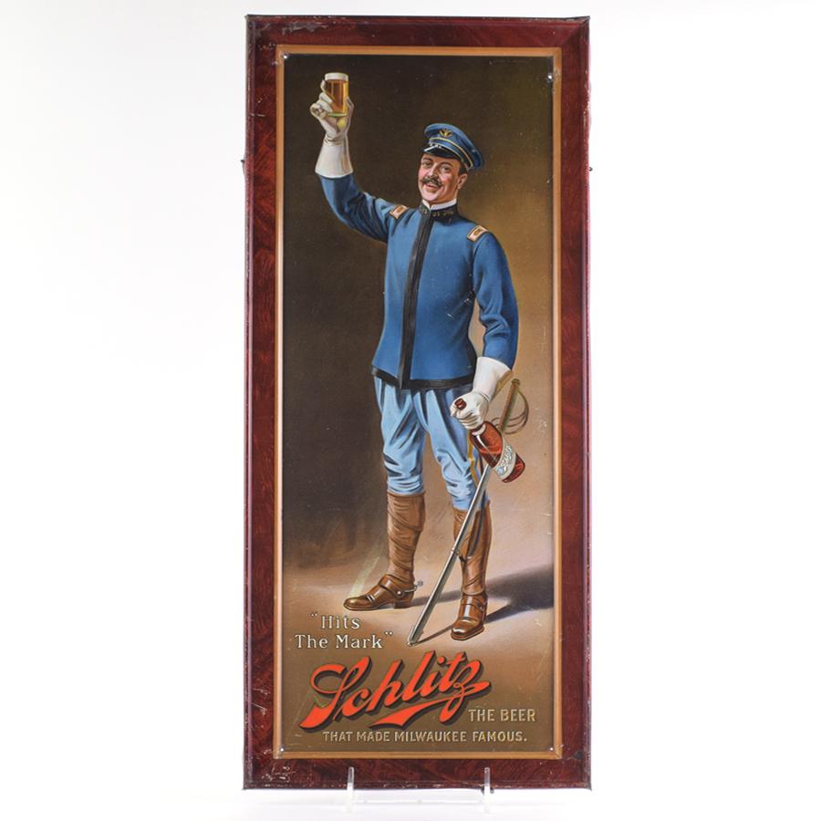 Schlitz Beer Pre-prohibition Army Calvary Officer Tin Sign Auction