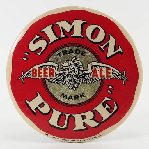 Simon Pure Beer Ale Winged Hop Button Sign