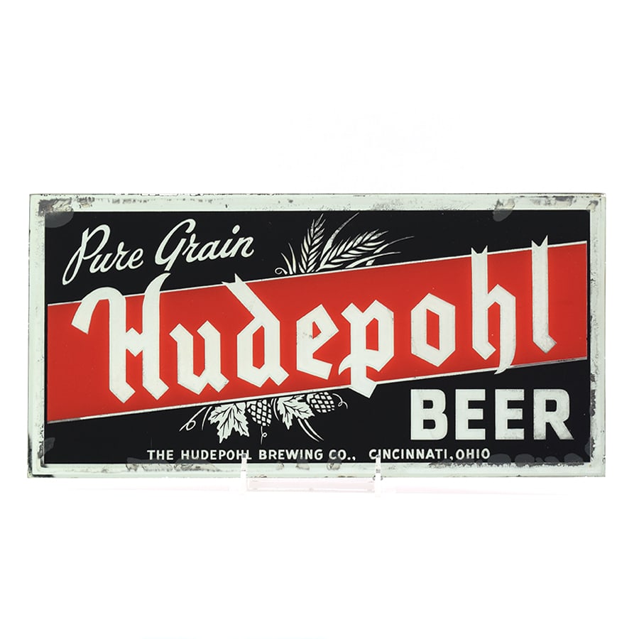 Hudepohl Beer 1930s Reverse Painted Sign