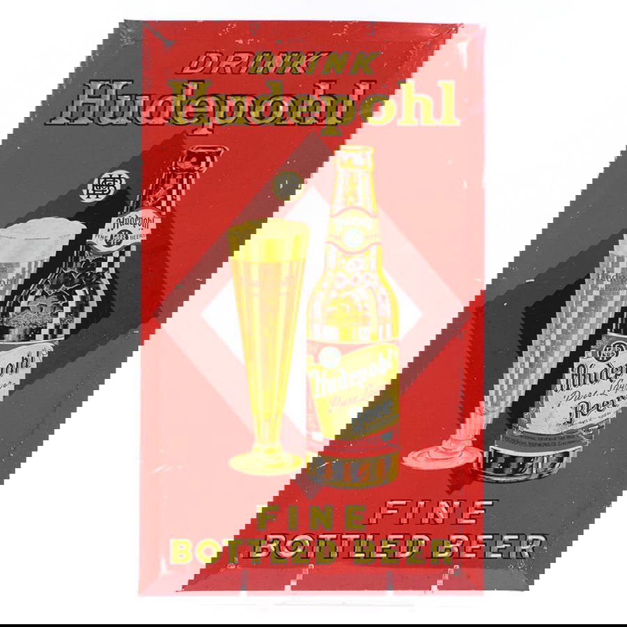 Hudepohl Beer 1930s Tin-over-cardboard Sign Auction