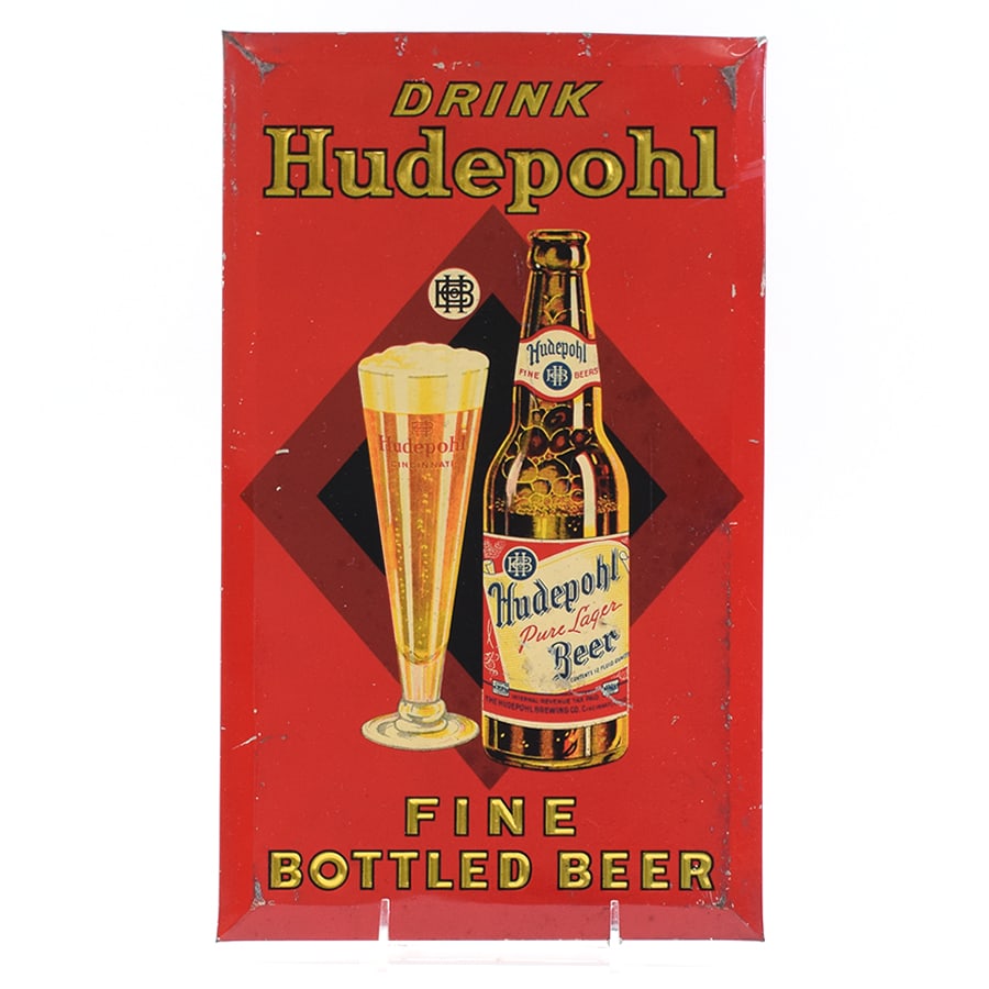 Hudepohl Beer 1930s Tin-over-cardboard Sign Auction