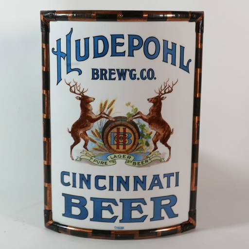 Hudepohl Cincinnati Beer Pure Lager Pre Prohibition Vitrolite Corner Sign