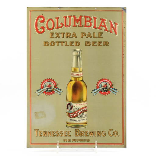Tennessee Brewing Columbian Beer Pre Pro Embossed Tin Sign