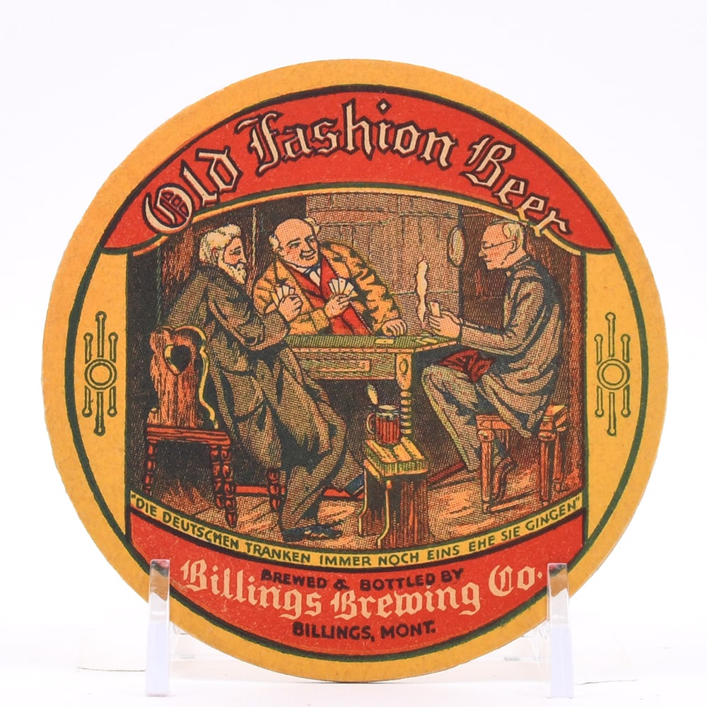 Old Fashioned Beer Full Color 1930s Coaster Billings Montana Rare Auction