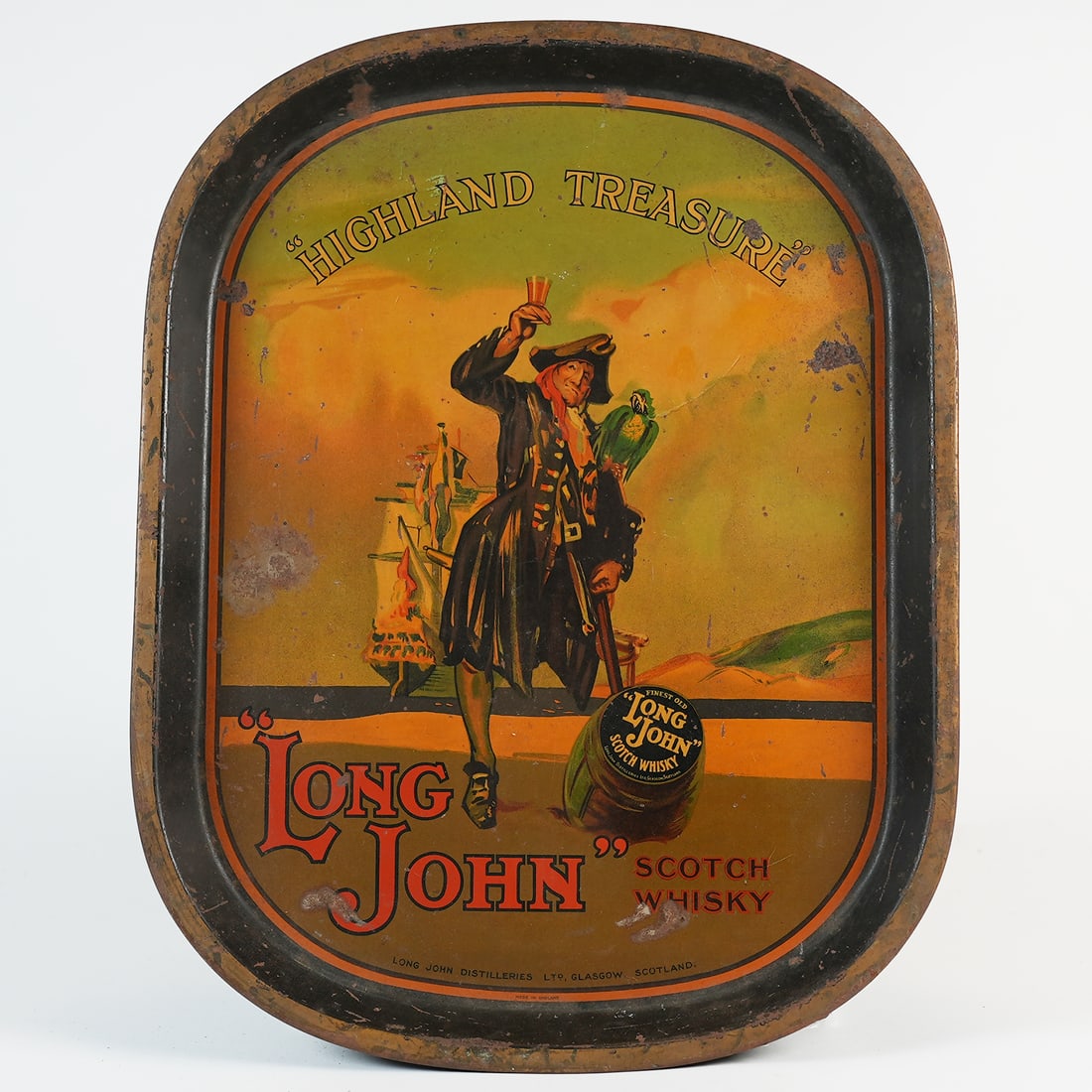 Long John Highland Treasure Scotch Whisky Tray Pirate Parrot Auction