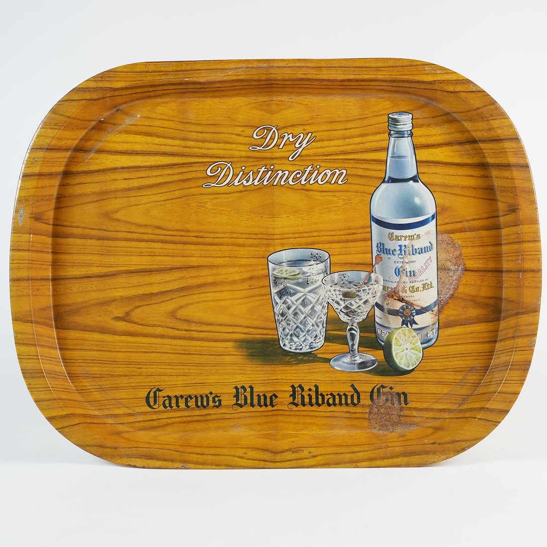 Carews Blue Riband Gin Dry Distinction Advertising Tray Auction