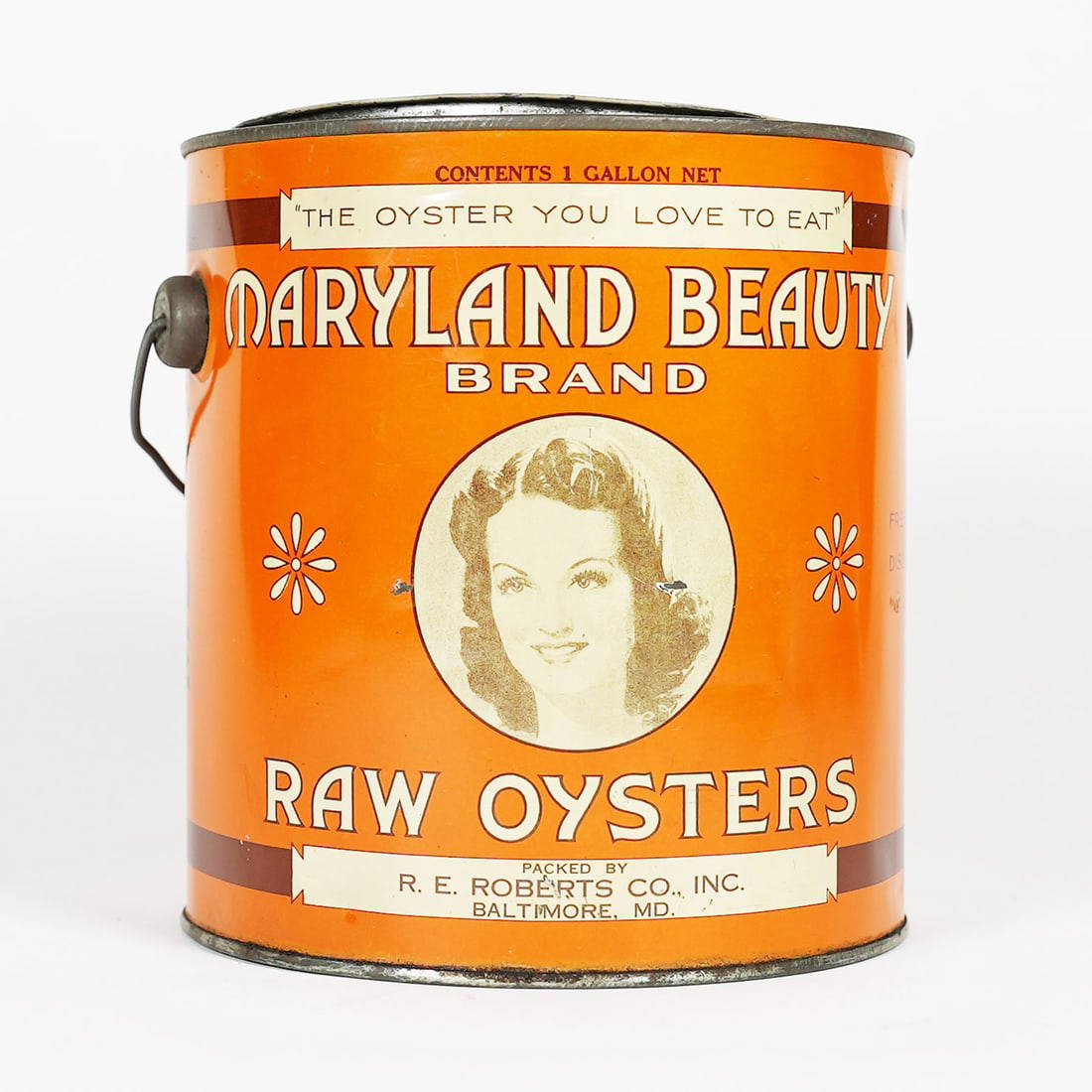 R.e. Roberts Maryland Beauty Brand Raw Oysters Tin Advertising Gallon ...