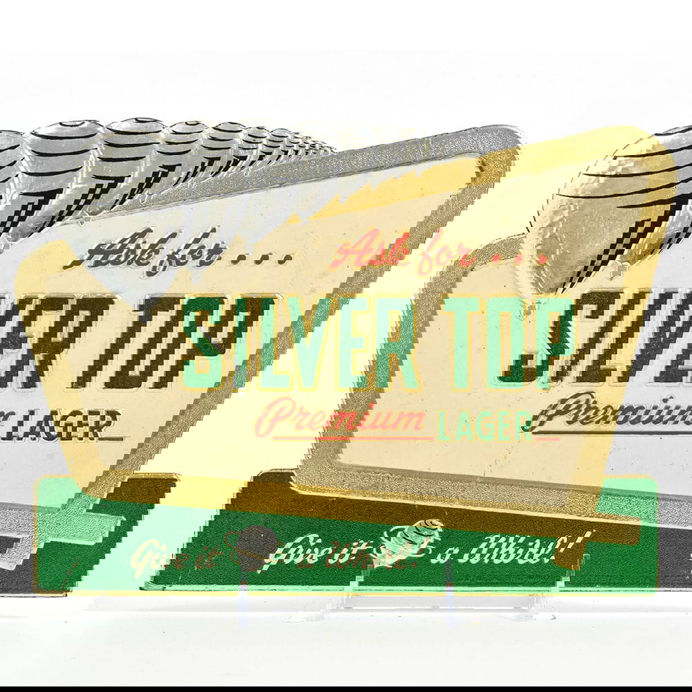 Silver Top Beer 1950s Pressed Composition Sign Clean Auction