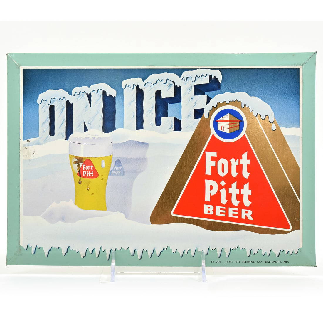 Fort Pitt Beer On Ice 1950s Tin-over-cardboard Sign Near Mint Auction