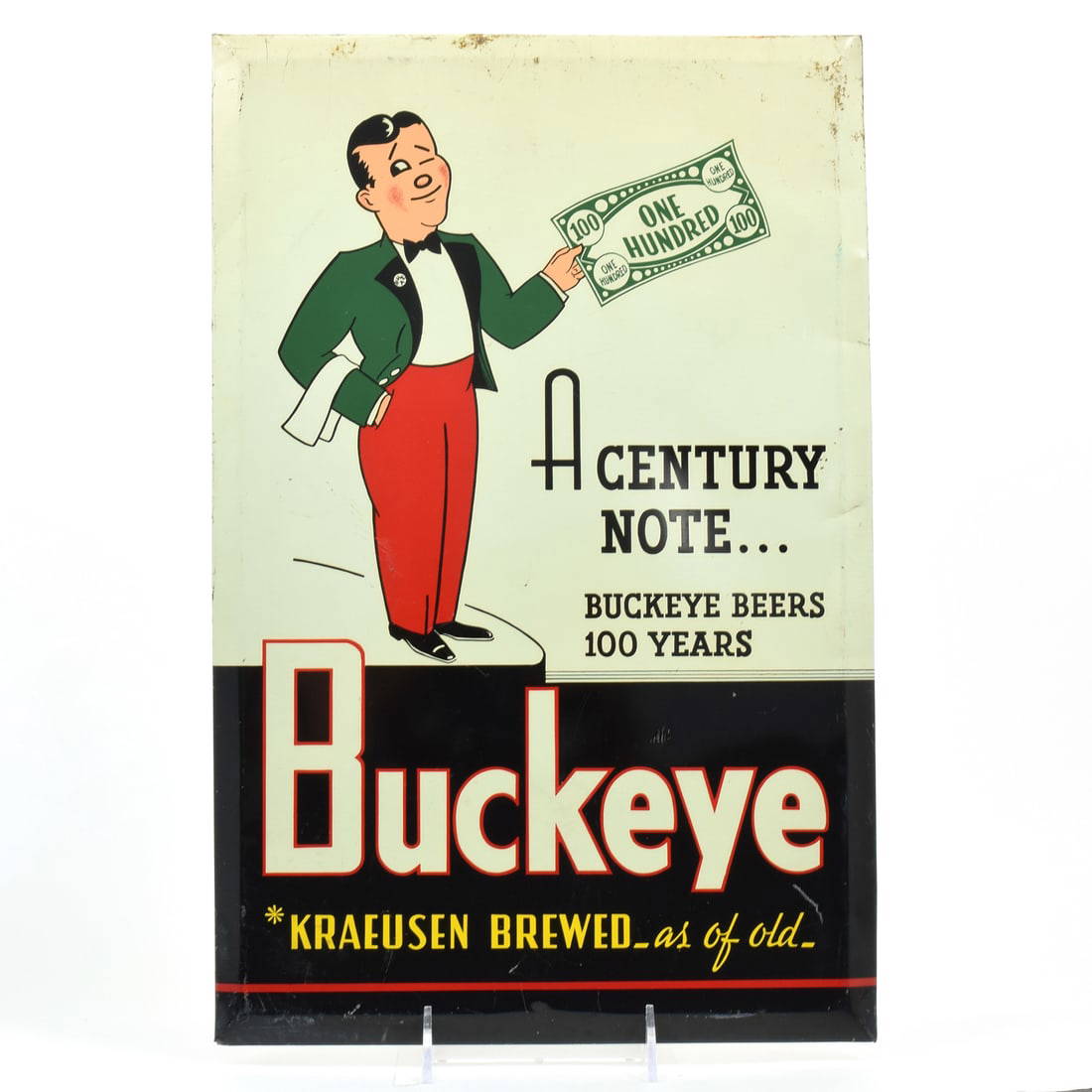 Buckeye Century Note Tin Over Cardboard Toc Sign Bucky Scarce Auction