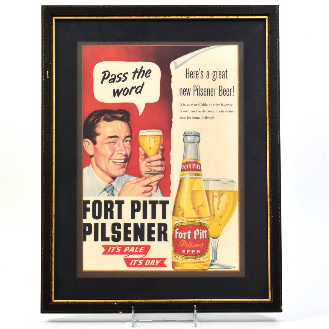 Fort Pitt Pilsener Beer 1950s Wood Laminate Sign Scarce Auction