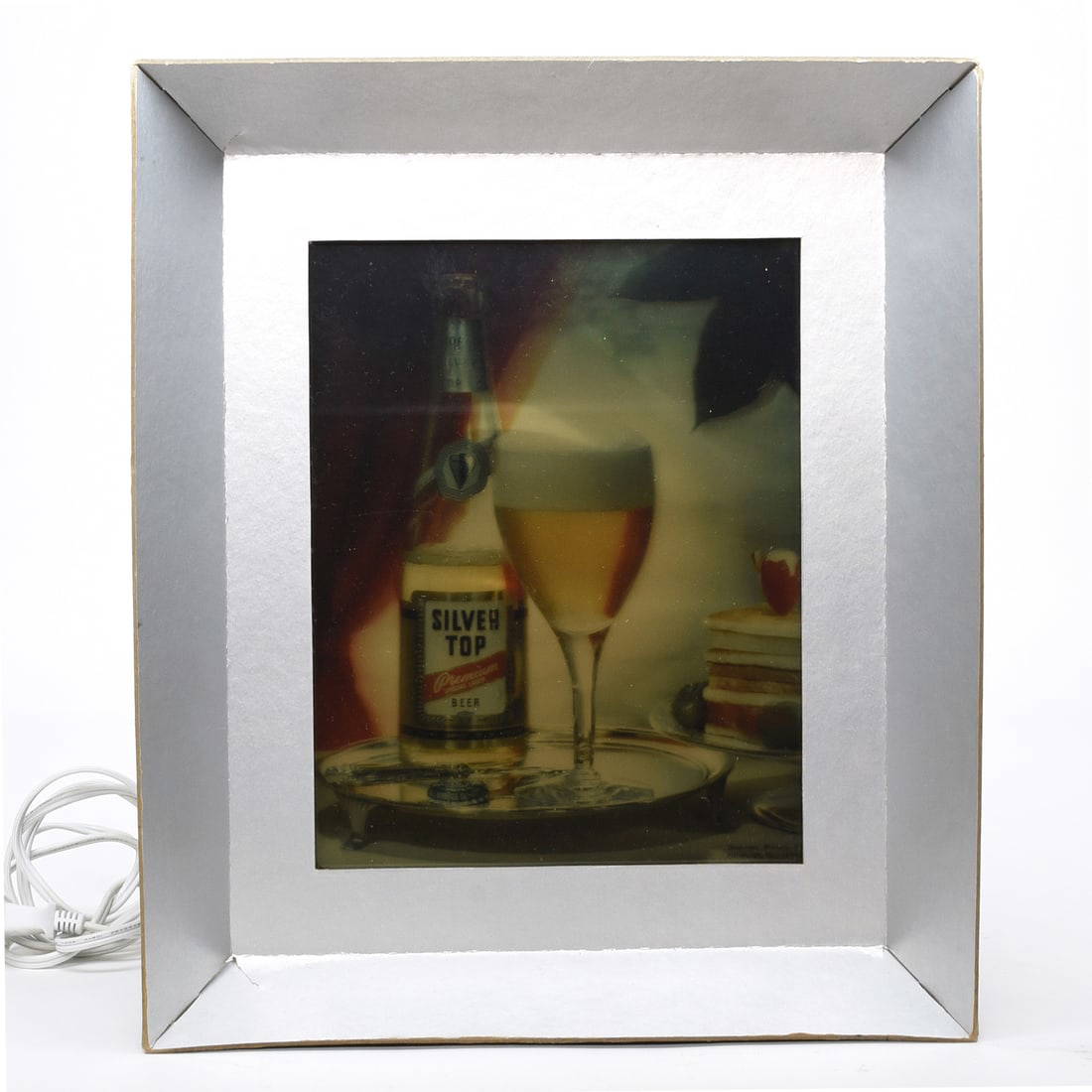 Silver Top Beer 1950s Glass Ad Panel Illuminated Sign Rare Auction