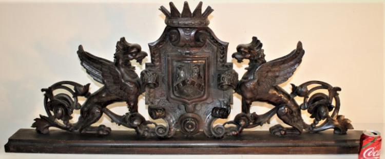 Monumental Architectural Horner Carving With Winged