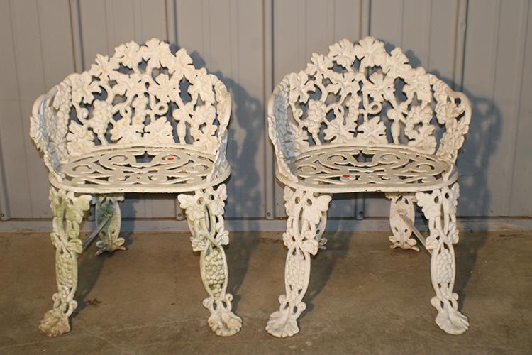 Pair Of Antique Cast Iron Grape Chairs