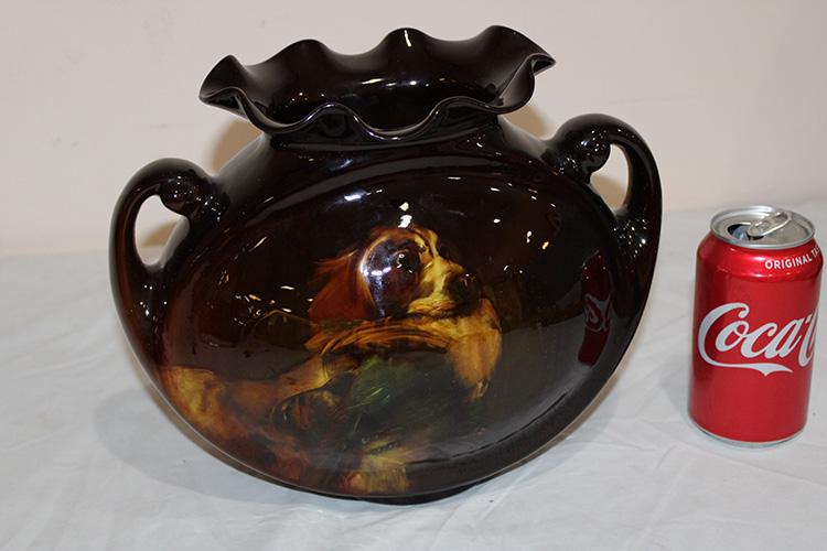 Large Signed Rozane Ware Double Handle Vase With Hunting Dog (#0389) on ...