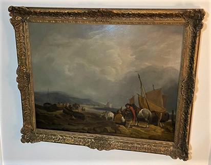 Well done artist signed 19th C. painting of ship landing on the beaches ...