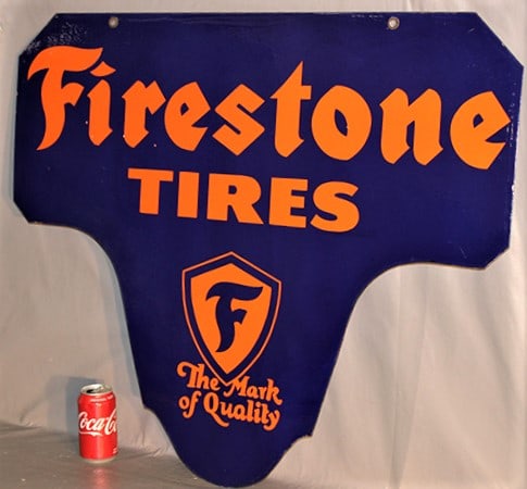 Wonderful All Original Antique Double Sided Porcelain "firestone" Tire Sign