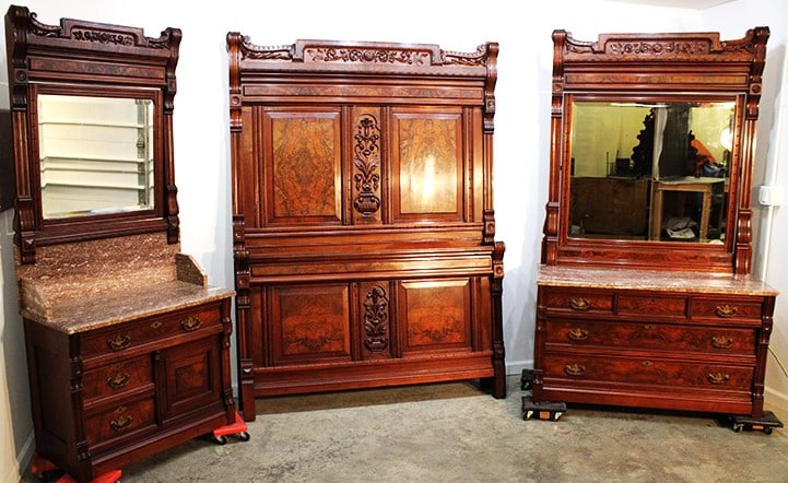 Exceptional High Style Renaissance 3 Piece Marble Top Bedroom Set Auction
