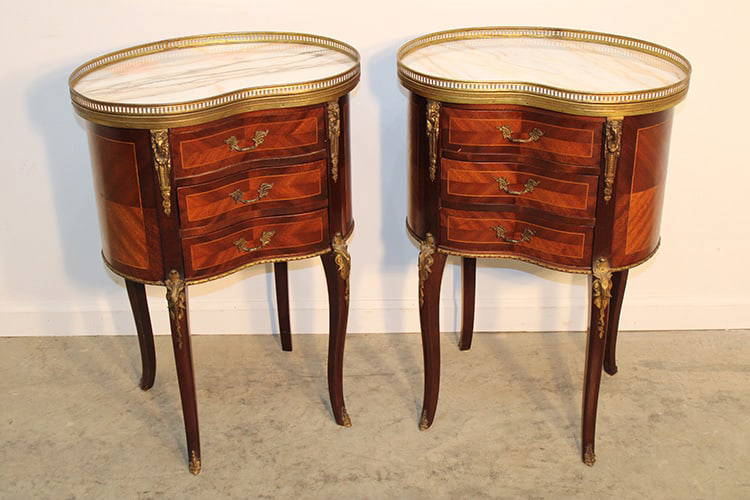 2 Real Nice Inlaid Kidney Shaped Marble Top Stands
