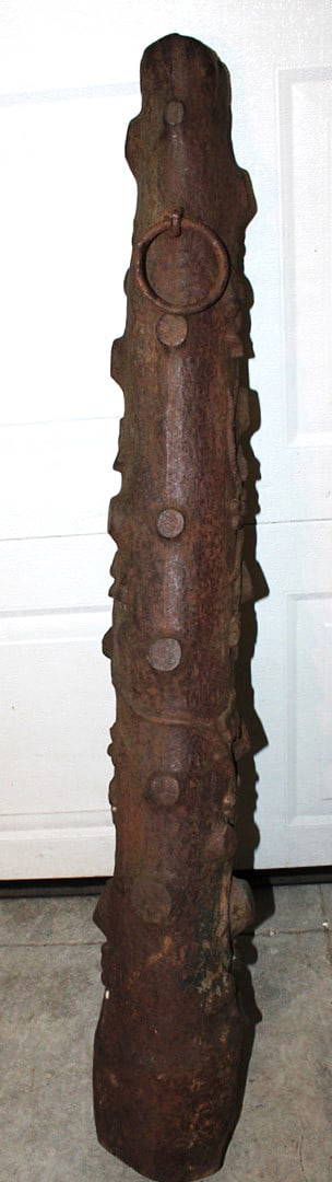 Heavy 19th C. Tree Trunk With Grape Vine Hitching Post Auction
