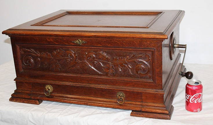 Real Nice Oversized Oak "stella" Music Box With Pulled Out Drawer