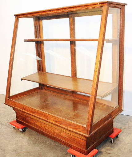 Fine Oak Slant Front Showcase With Double Sliding Doors