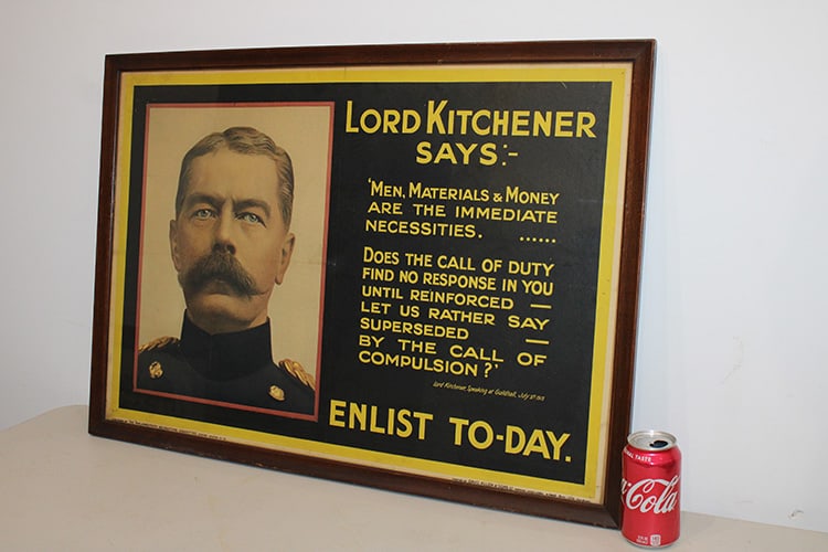 1915 Wwi British Lord Kitchener Enlist Today Poster Auction