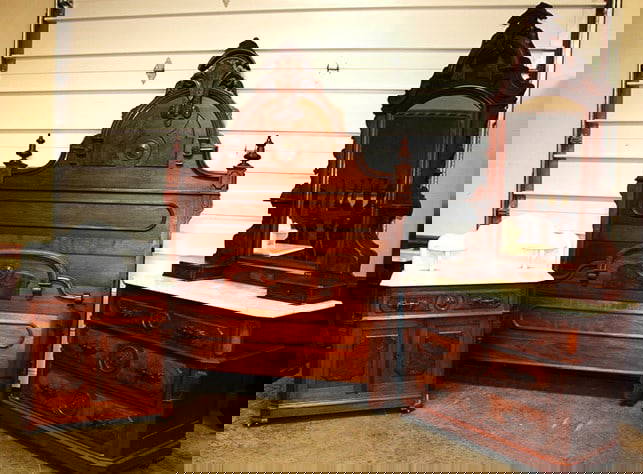 Super Matching 3 Piece Marble Top Bedroom Set. Tall Oversize Bed Marble ...