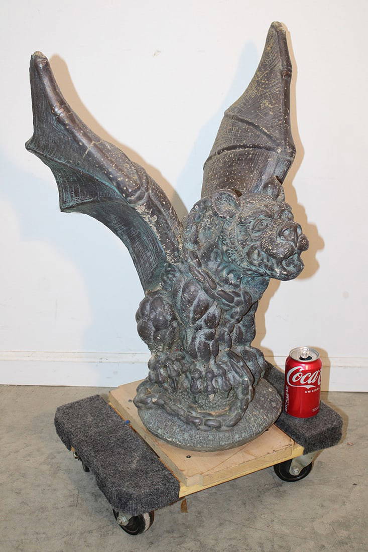 Vintage Poured Concrete Gargoyle In Nice Condition. Old Paint, Chain ...