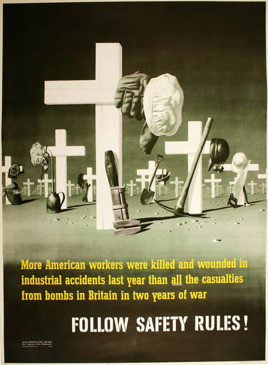 Original Vintage 1942 Wwii Poster Follow Safety Rules