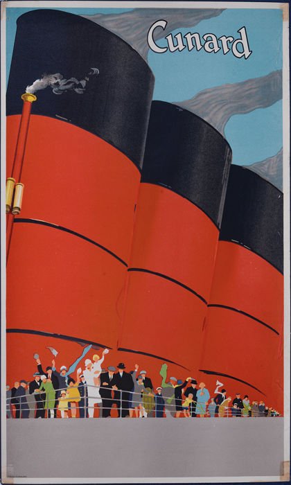Cunard Line Ocean Liner Funnels Original Poster 1930