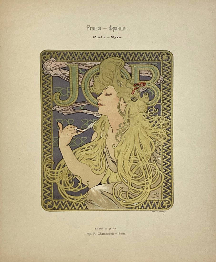 Mucha -job, 1897 Scarce Lithograph With Gold Ink. Auction