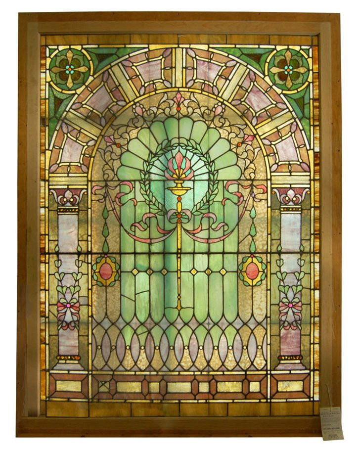 6979 Stained Beveled & Chunk Jeweled Glass Window