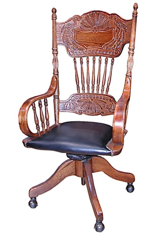 4150 Spindle Back Swivel Chair With Brown Leather Seats