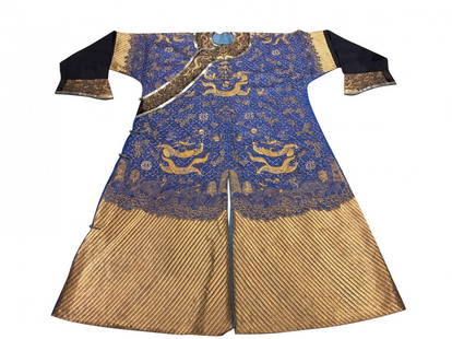 Chinese Embroidered Silk Imperial Dragon Robe Fabric