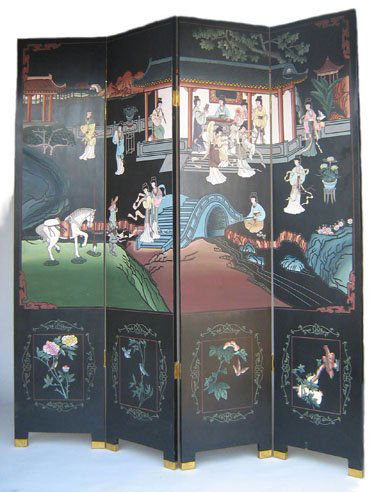 1021: FOUR PANEL ORIENTAL DRESSING SCREEN