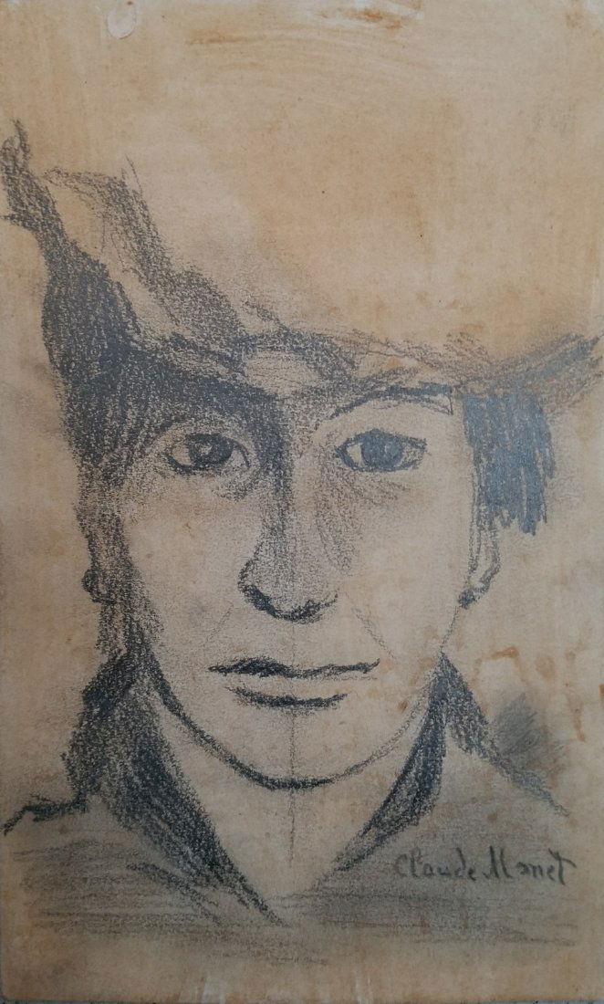 Claude Monet Portrait Drawing Pencil Signed 1840 1926