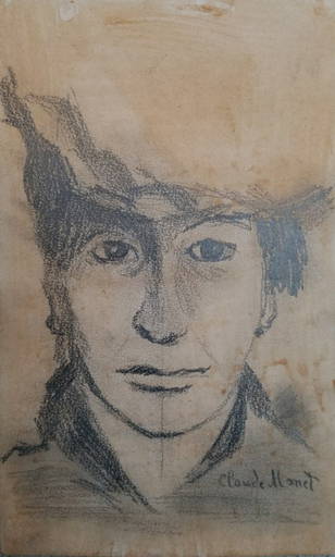 Claude Monet Portrait Drawing Pencil Signed 1840 1926