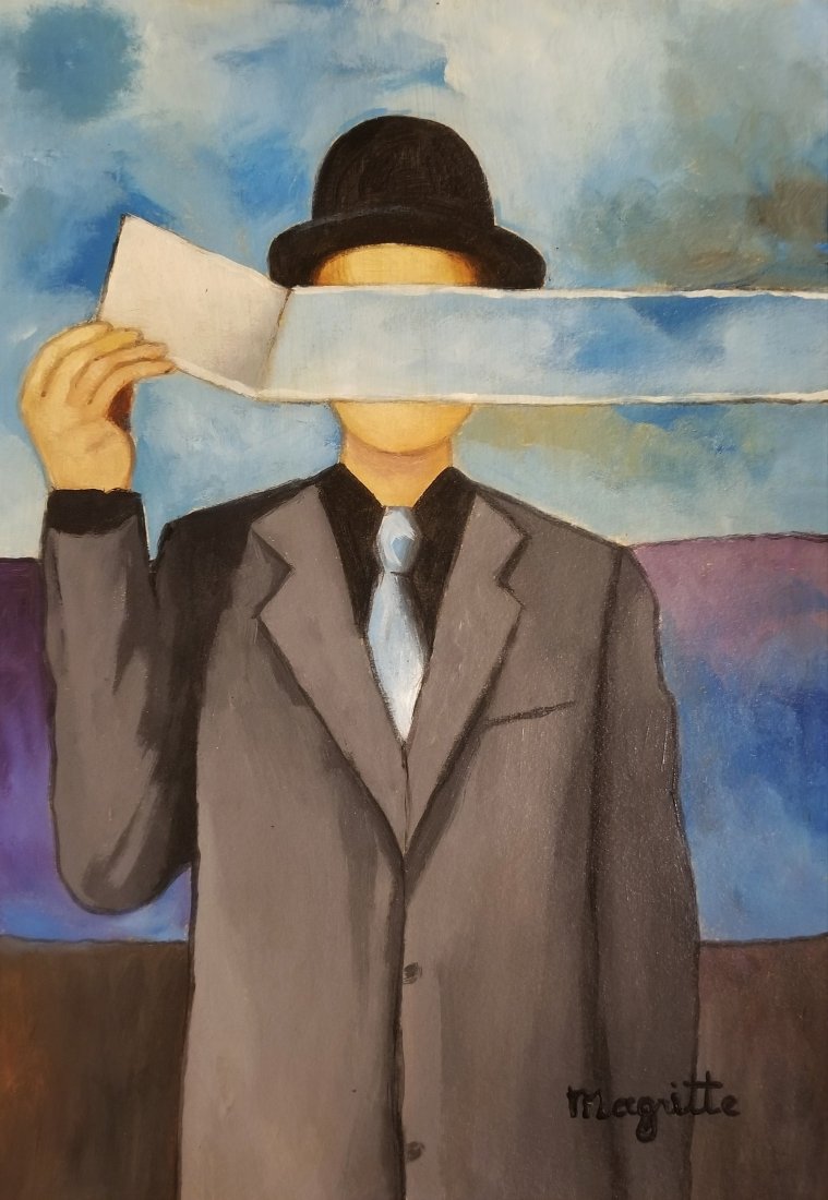 Rene Magritte hand painted drawing surrealist- Style of