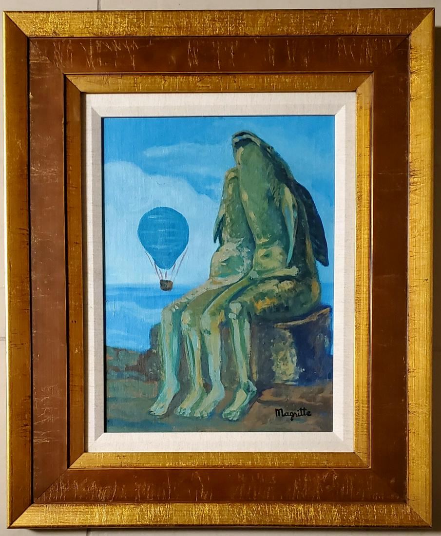 For Auction: Rene Magritte Surrealist Landscape Fish Man Women Oil C ...