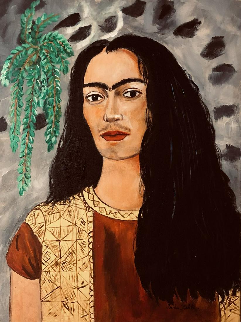 Frida Kahlo Naive Folk Female Self Portrait Mexican Art Oil on Canvas ...