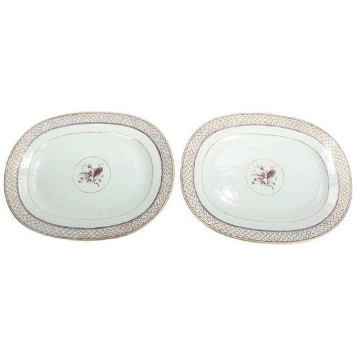 Pr 19th Century Antique Lowestoft Porcelain Platters