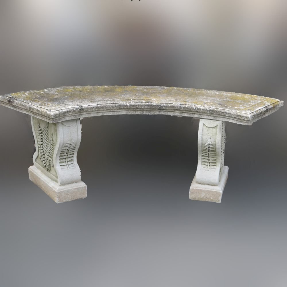 Cast Stone Garden Bench W/fern