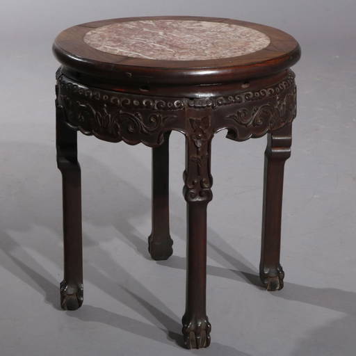 Antique Chinese Oriental Rosewood Marble Top Fern Stand