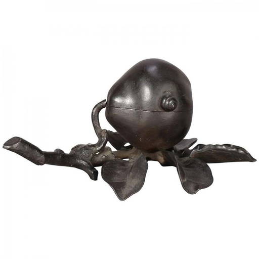 Antique Still Life Pear, Branch & Snail Bronzed Inkwell