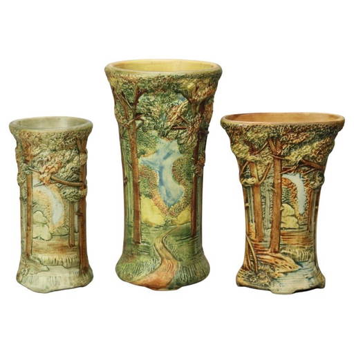 3 Weller Forest Pattern Art Pottery Vases
