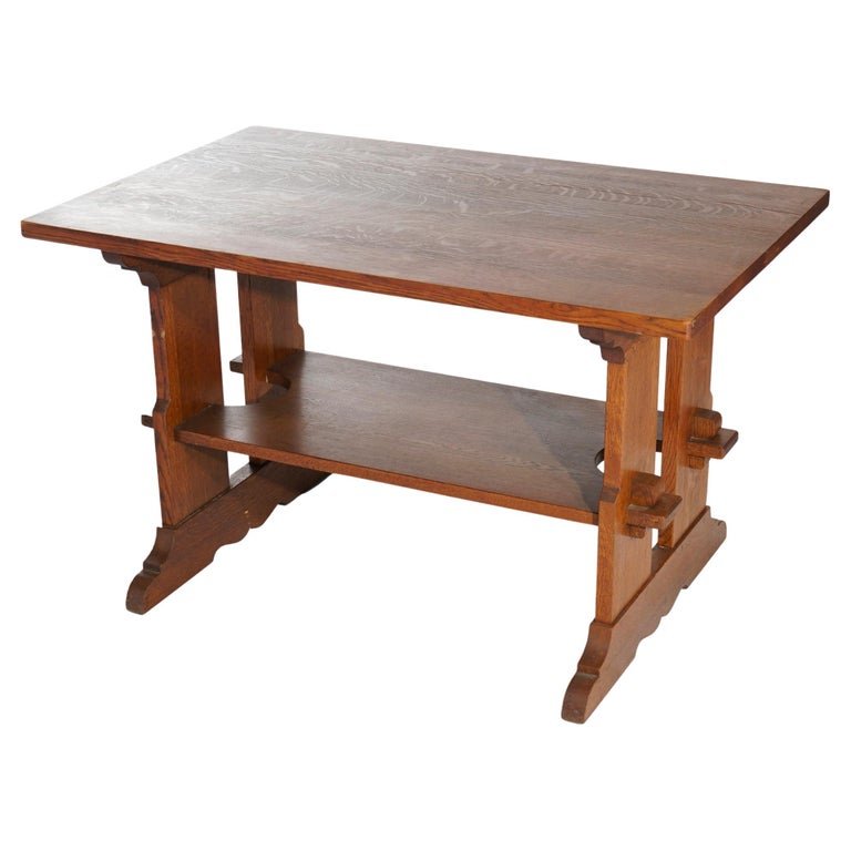 Antique Arts & Crafts L & Jg Stickley Oak Mortise & Tenon Trestle Table ...