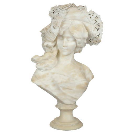 Antique Alabaster Sculpture Of A Woman 19th C