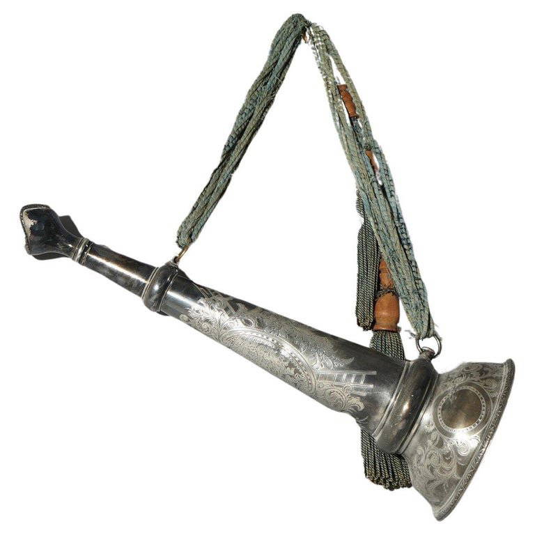 Antique Engraved Silver Plate Ceremonial Bugle With Gold Wash 19thc Auction